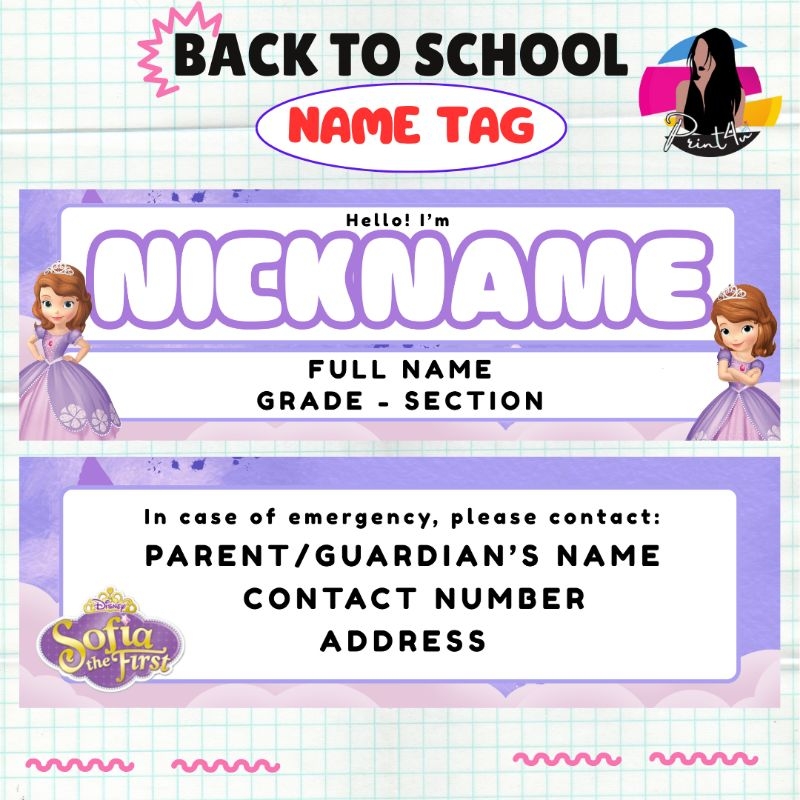 Name Tag Sofia The First Laminated Nameplate for students - Back to ...