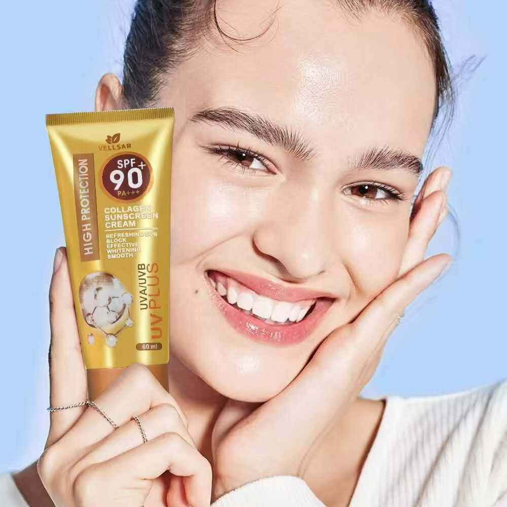 collagen Sunscreen Cream SPF 90+ Sunblock Lotion Refreshing Sun Block ...