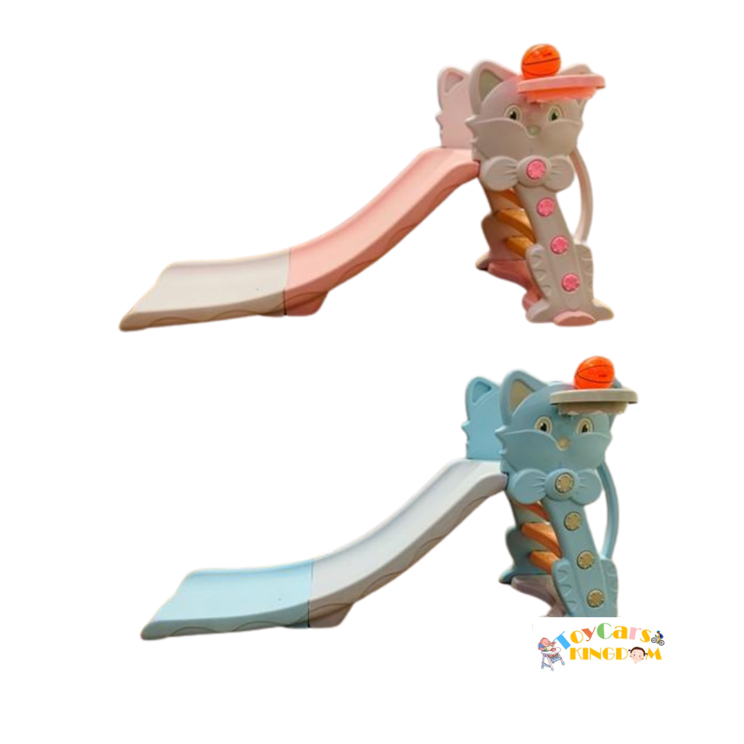 Cute Design Kiddie Kitty Slide with Basketball Hoop Outdoor Indoor ...