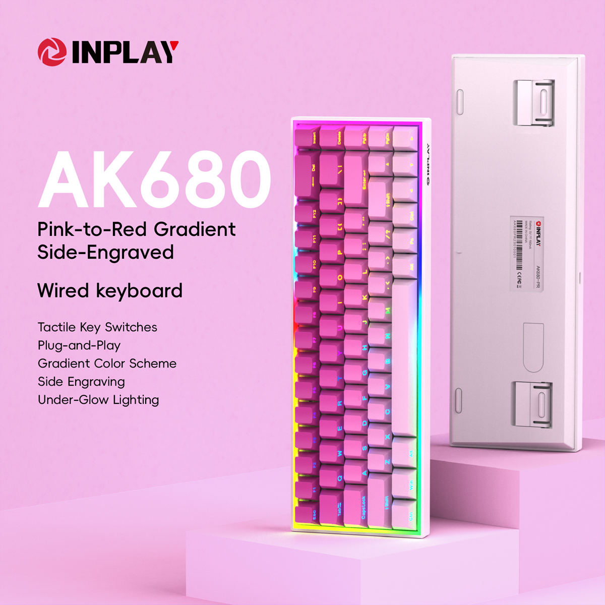 Inplay AK680 Gradient Mechanical Keyboard Side-Printed Keycaps Brown ...