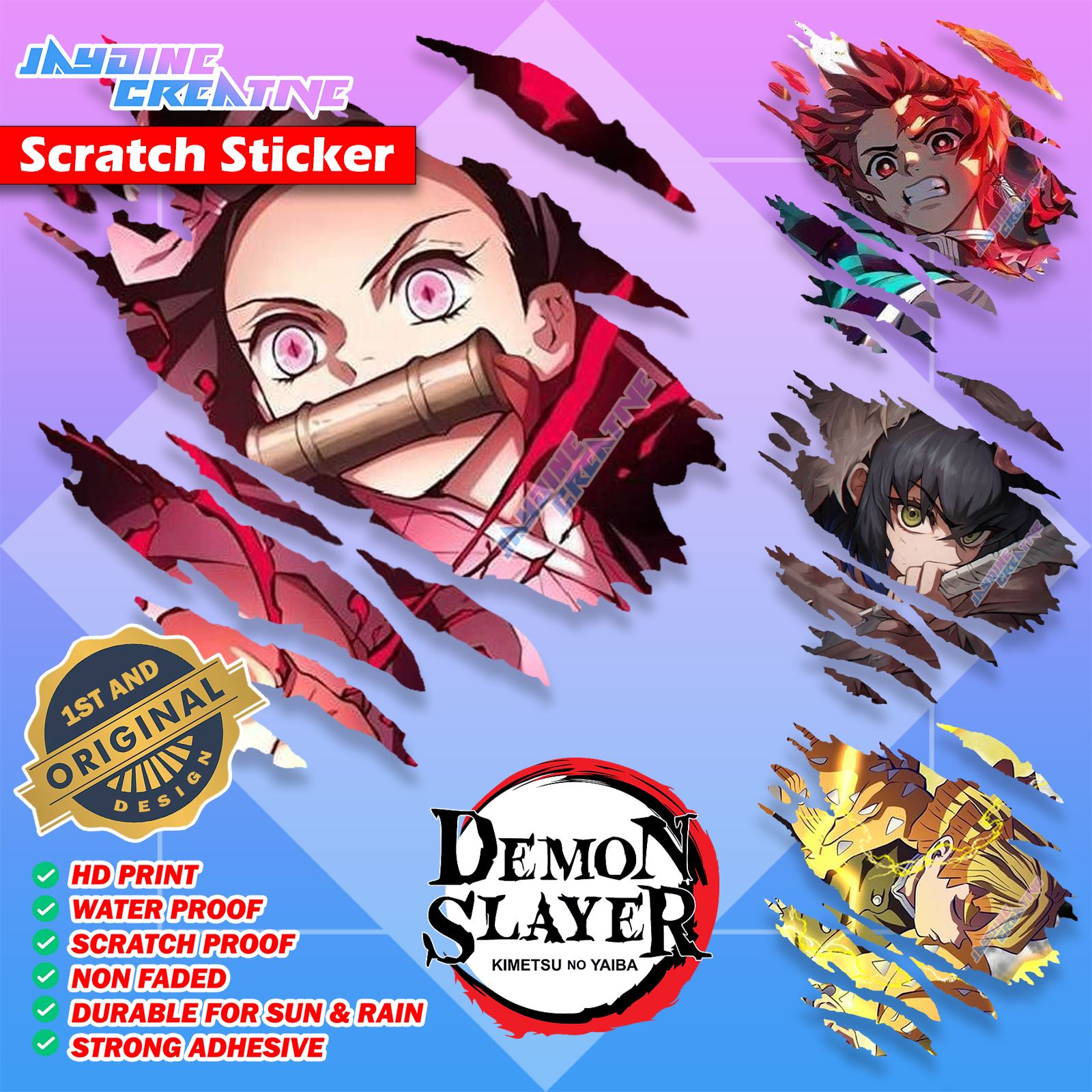 Demon Slayer - Scratch Design Sticker, Indoor Outdoor Vinyl Sticker ...