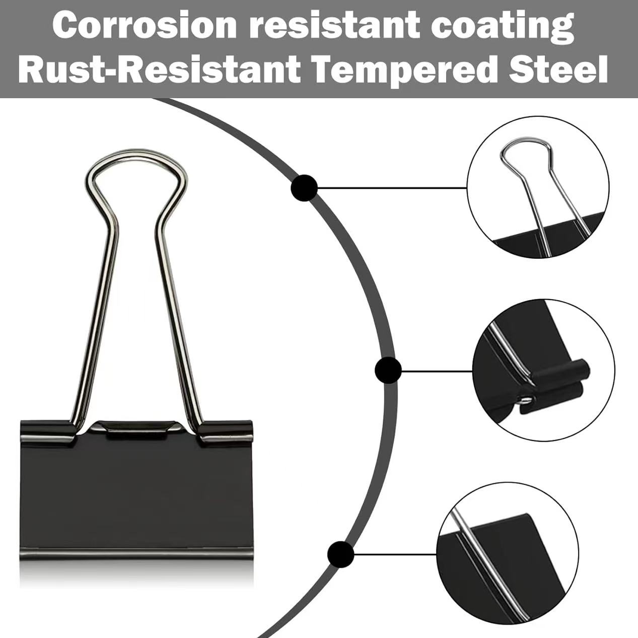 12PCS per box Black Binder Clips Black dovetail clip Binder paper clip ...