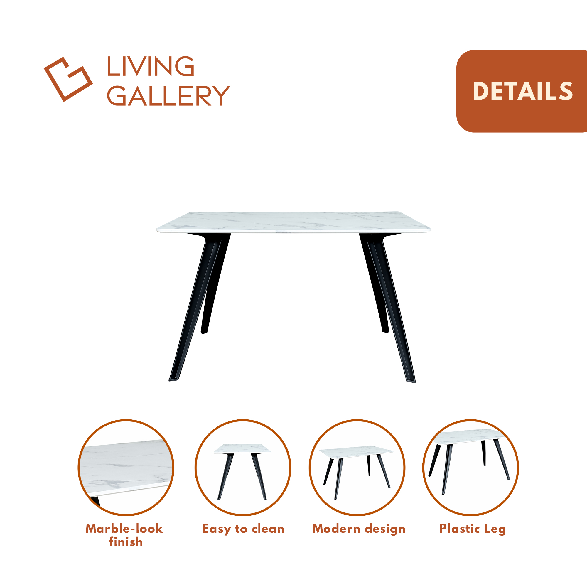 Living Gallery Rectangular Marble Top Table with Sturdy Plastic Leg ...