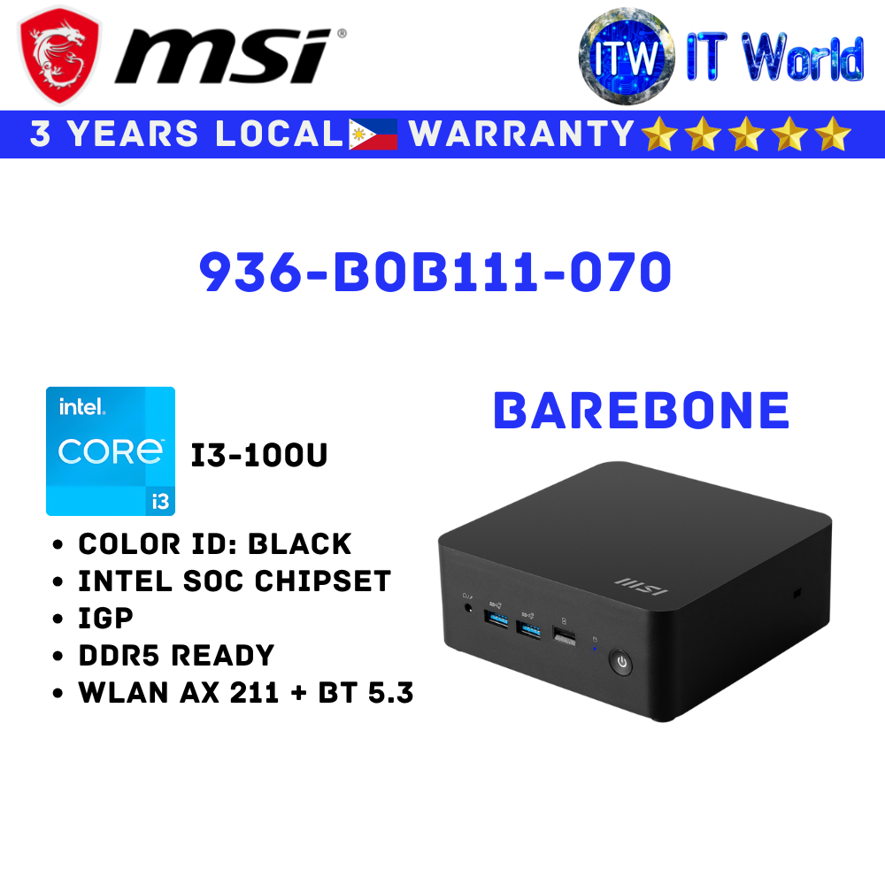 Itw | MSI Mini PC All in One Desktop PC Cubi NUC 1M-070BPH-B3100UXX ...