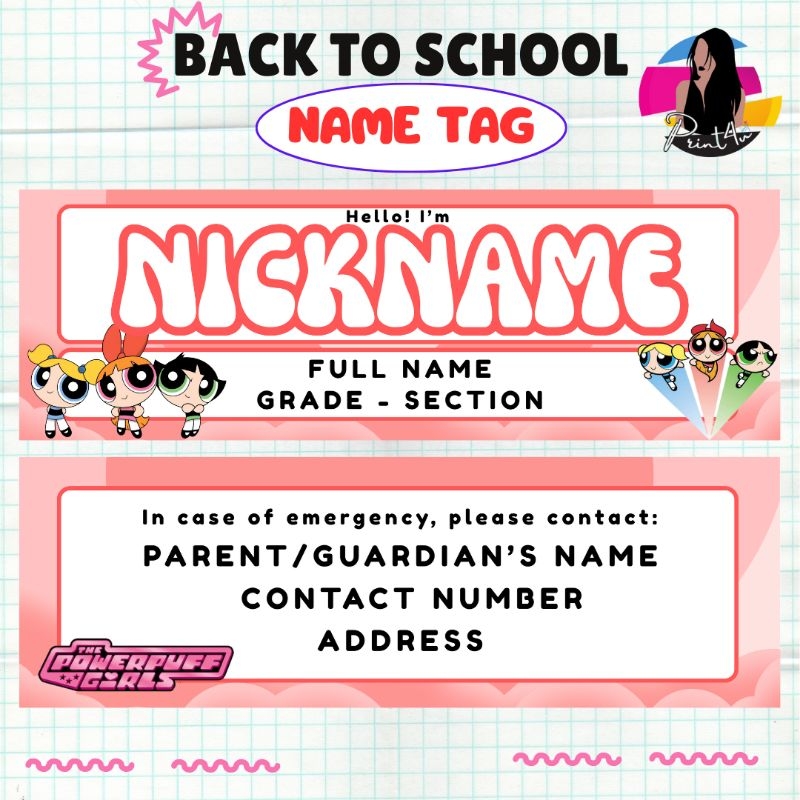 Name Tag Powerpuff Girls Laminated Kids Nameplate for back to School ...