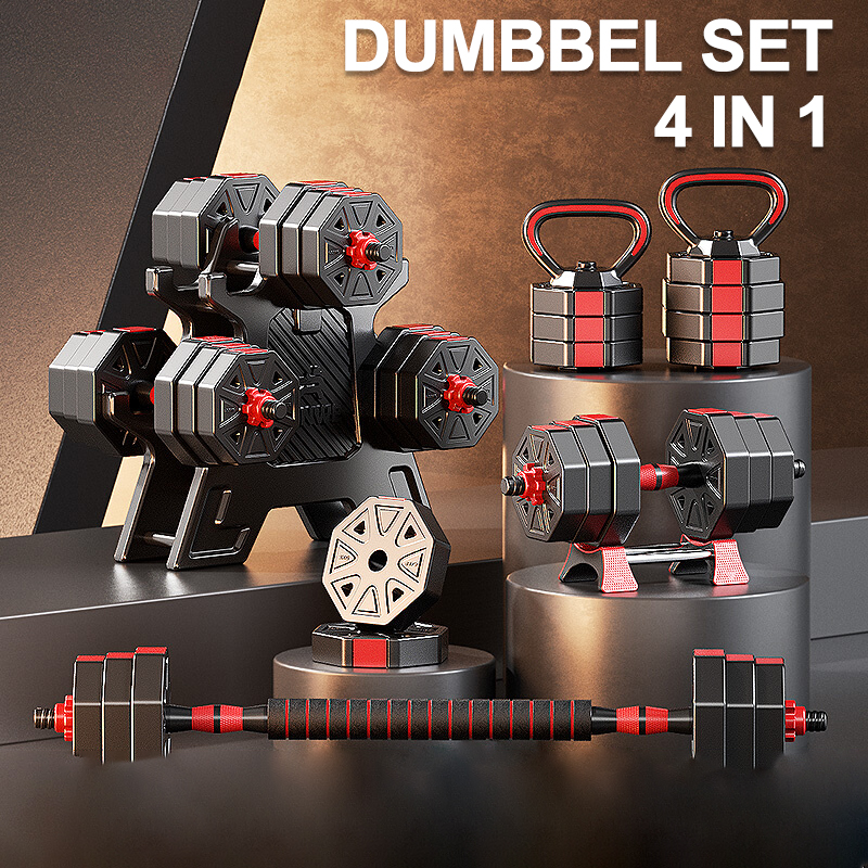 4 In 1 Adjustable Pair Dumbbell Set 10/15/20/30/40KG Barbell Kettlebell ...