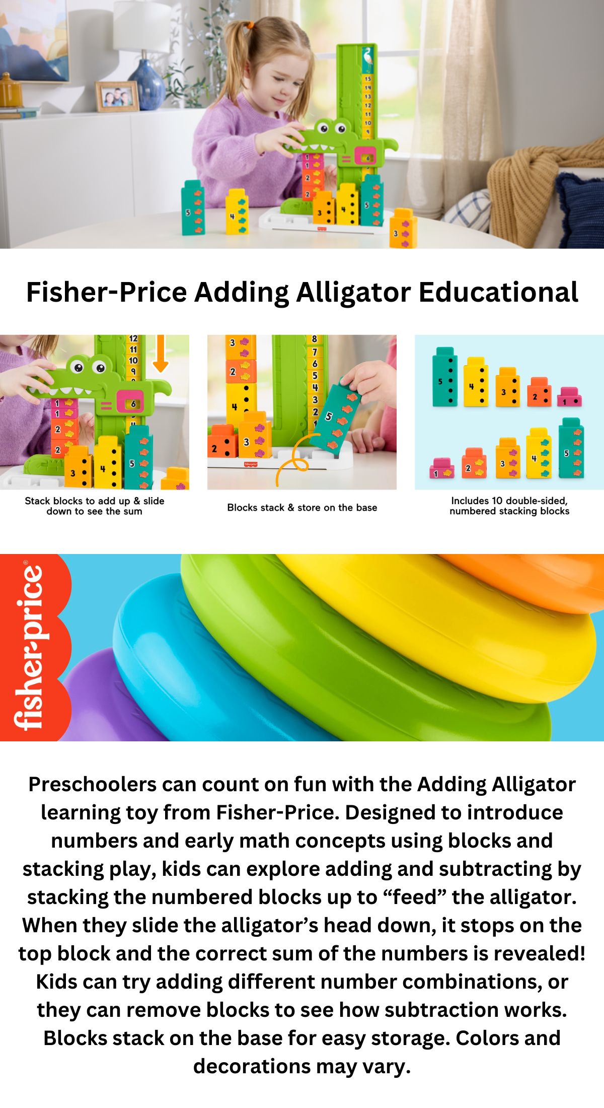 Fisher-Price Preschool Learning Toy Adding Alligator Counting Activity ...