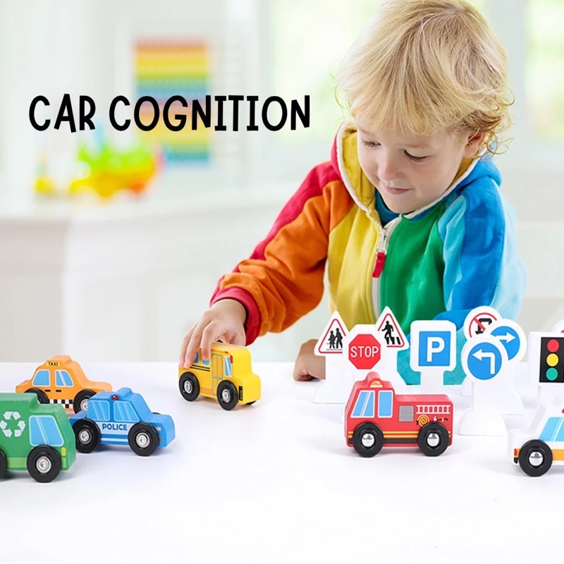 Wooden Cars and Traffic Signs Toys For Boys Girls Mini Vehicle Toy ...