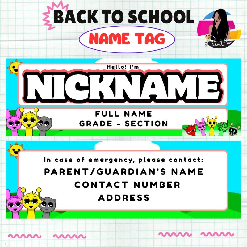 Name Tag Sprunki - Laminated Nameplate for Kids Back to school | Shopee ...
