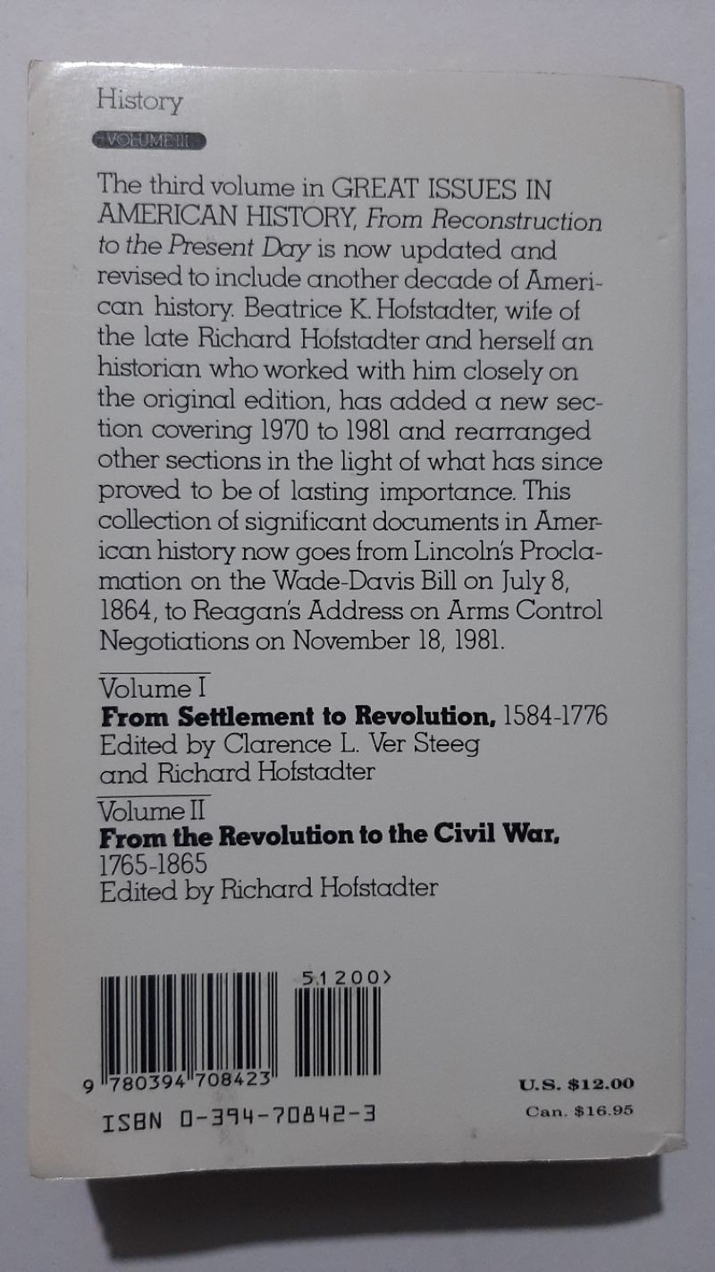 Great Issues in History Vol.III by Richard Hofstadter & Beatrice K ...
