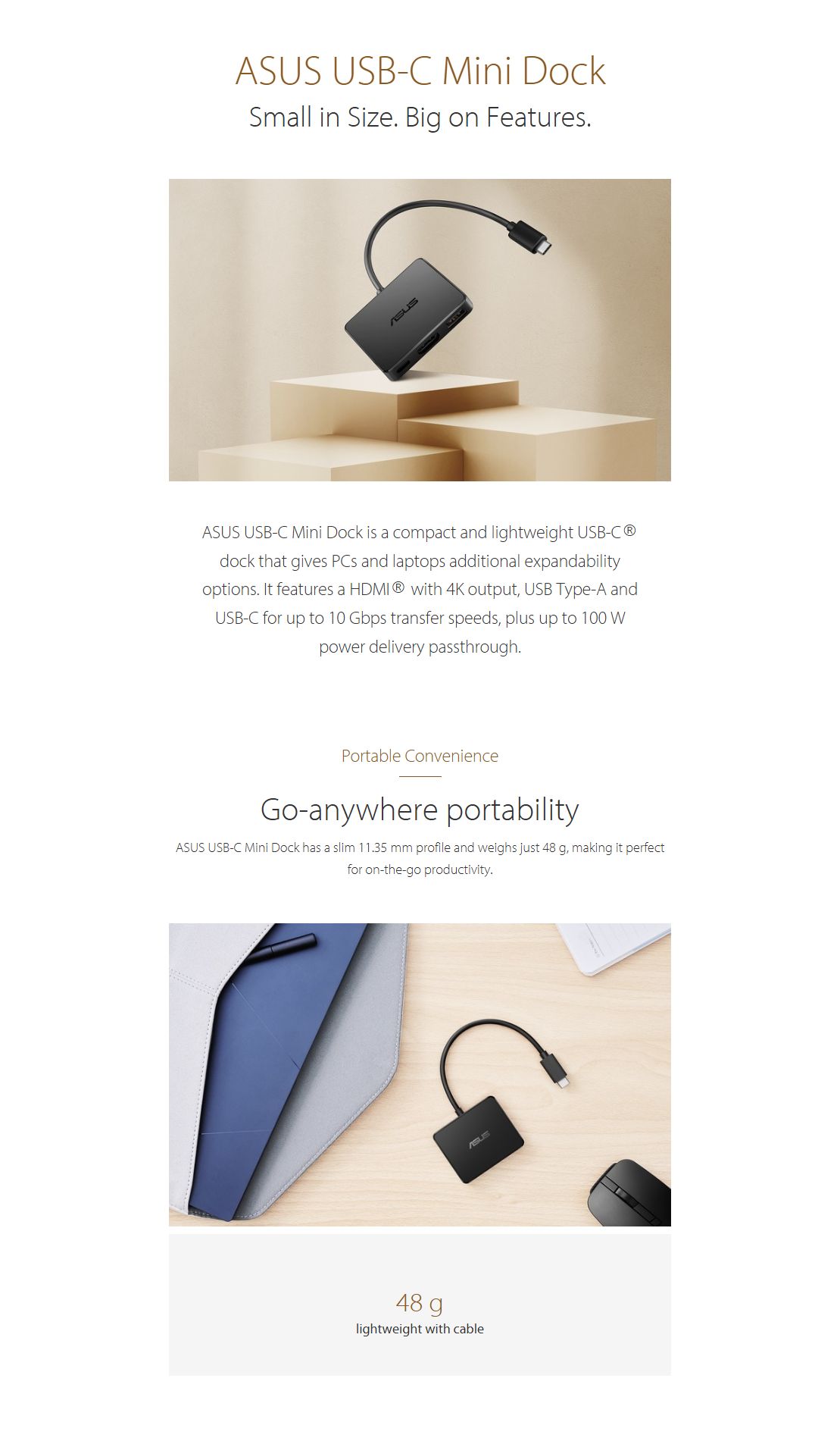 Asus USB-C Mini Dock Dual 4k Display Output Docking Station (DC100 ...