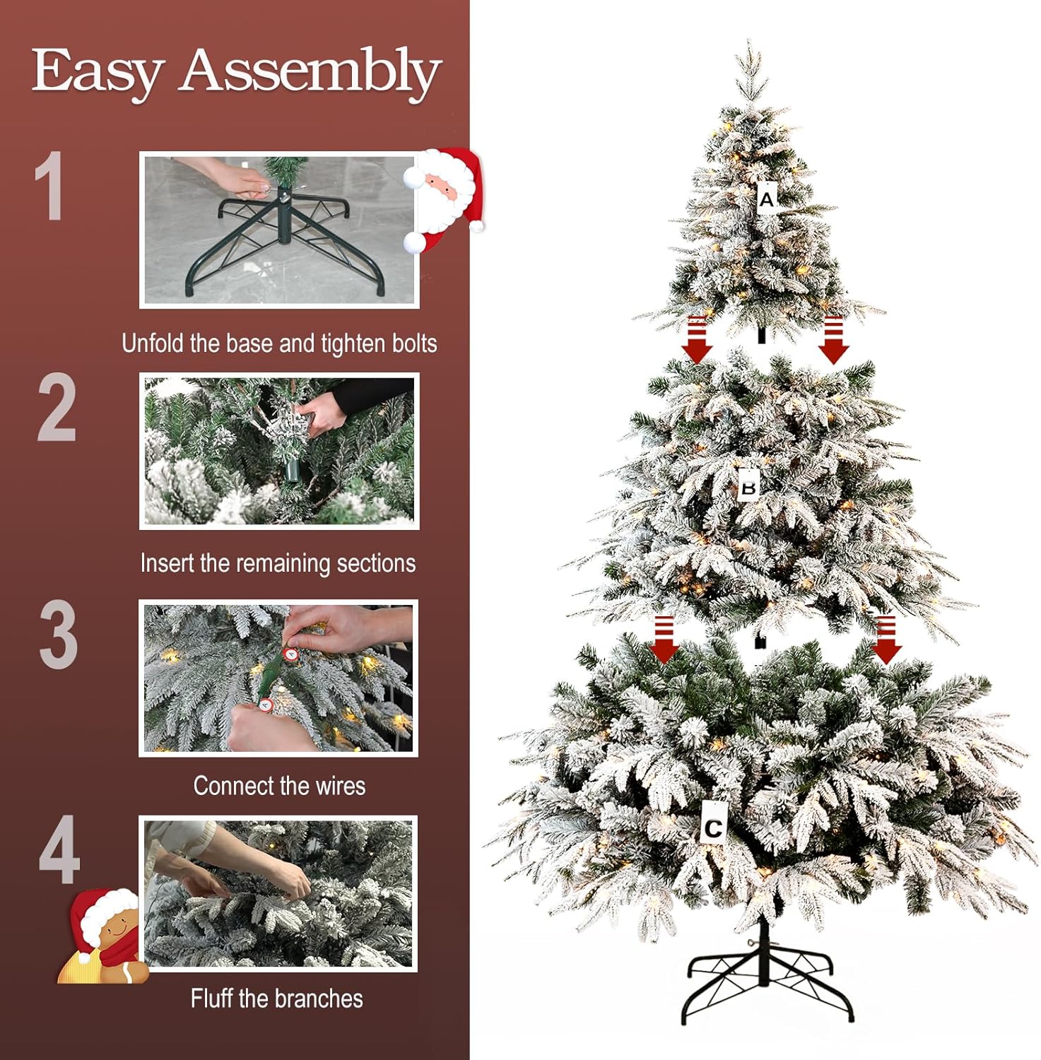 【New】6FT Snowflocked Christmas Tree PE+PVC Automatic Unfold Nearly ...