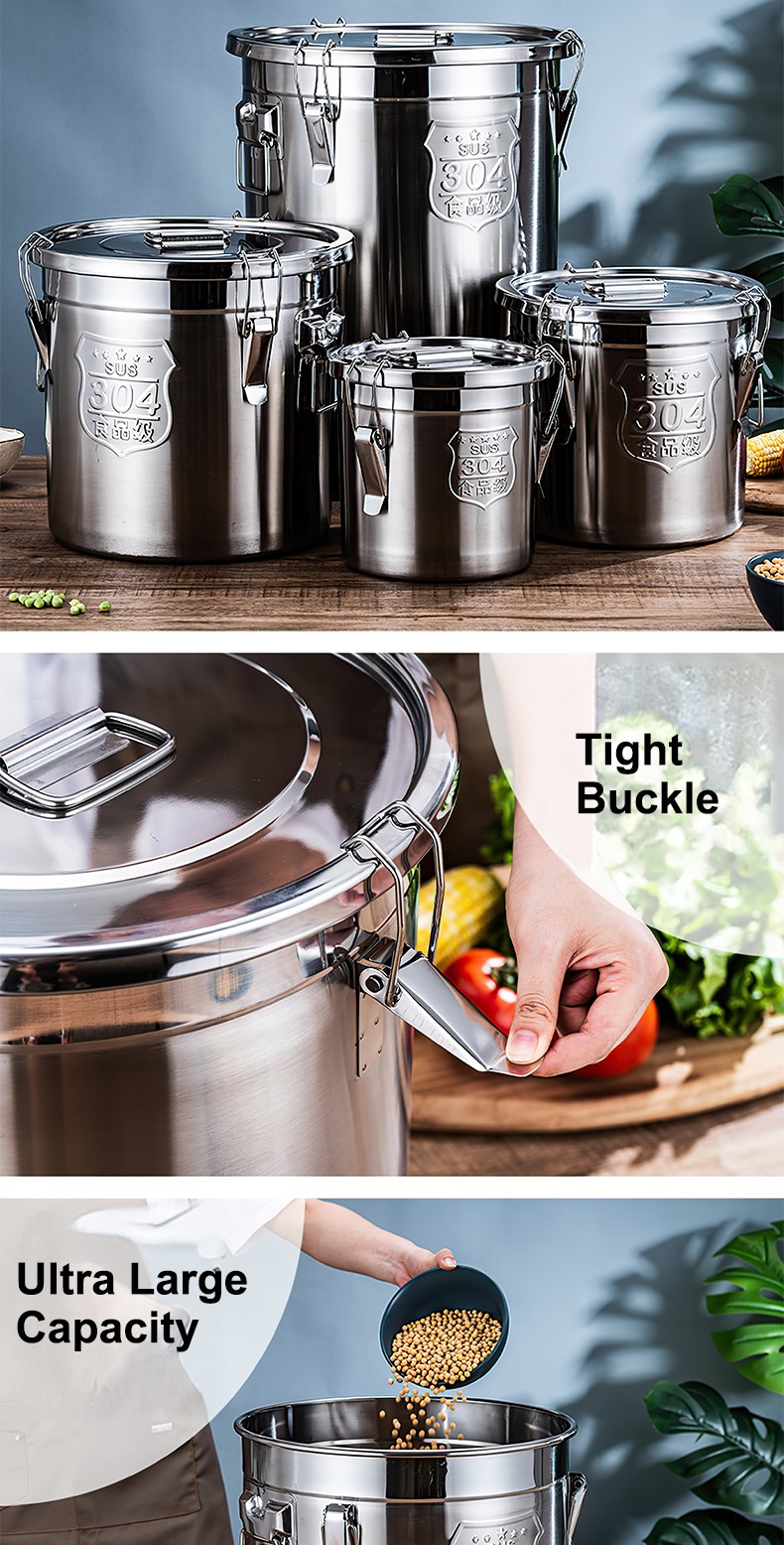 304 Stainless Food Storage Dispensers Rice Sealed Barrel Container ...