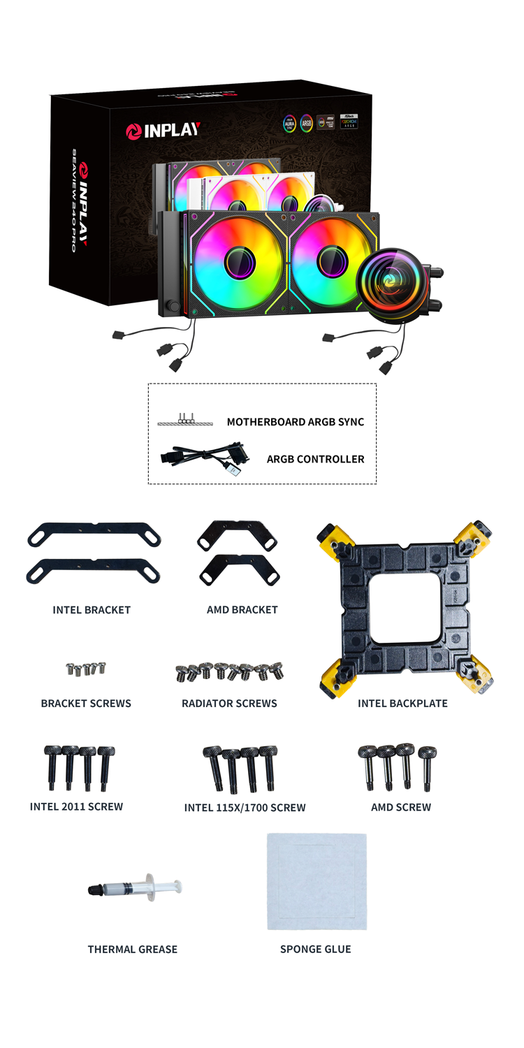 Inplay Seaview 240/360 AIO Liquid Cooler ARGB 4Pin Heatsink AIO Liquid ...
