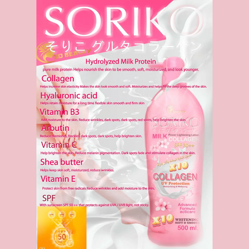 Soriko Milk Collagen Lotion SPF 50++ | Whitening & Moisturizing ...