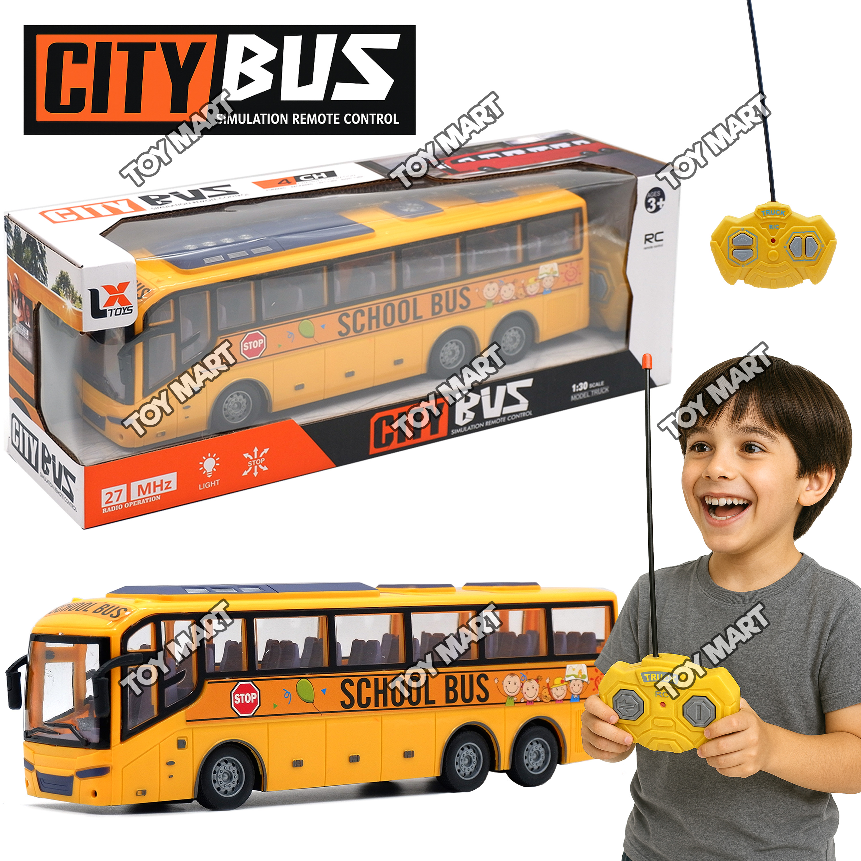 Remote Control 1:30 Scale School Bus City Bus Toy Set 27MHz with Light ...