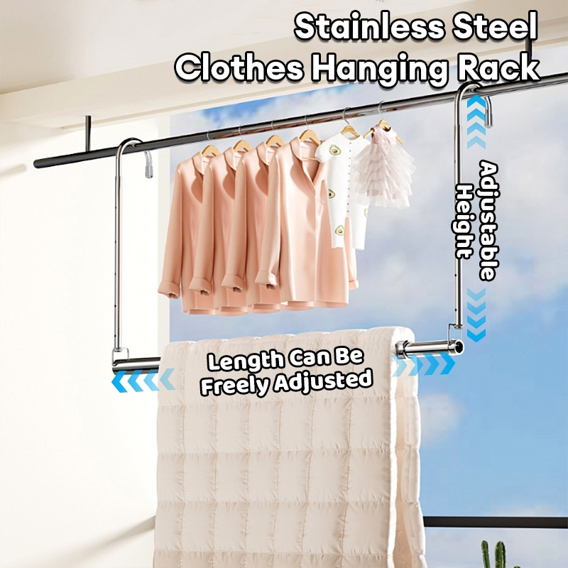 Stainless Steel Adjustable Clothes Hanging Rack Retractable Hanger Rack ...