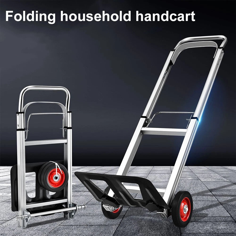 Folding flatbed cart, portable 4-wheel load trolley, aluminum alloy ...