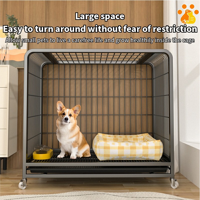 Sturdy square tube dog cage large active space with poop tray heavy ...