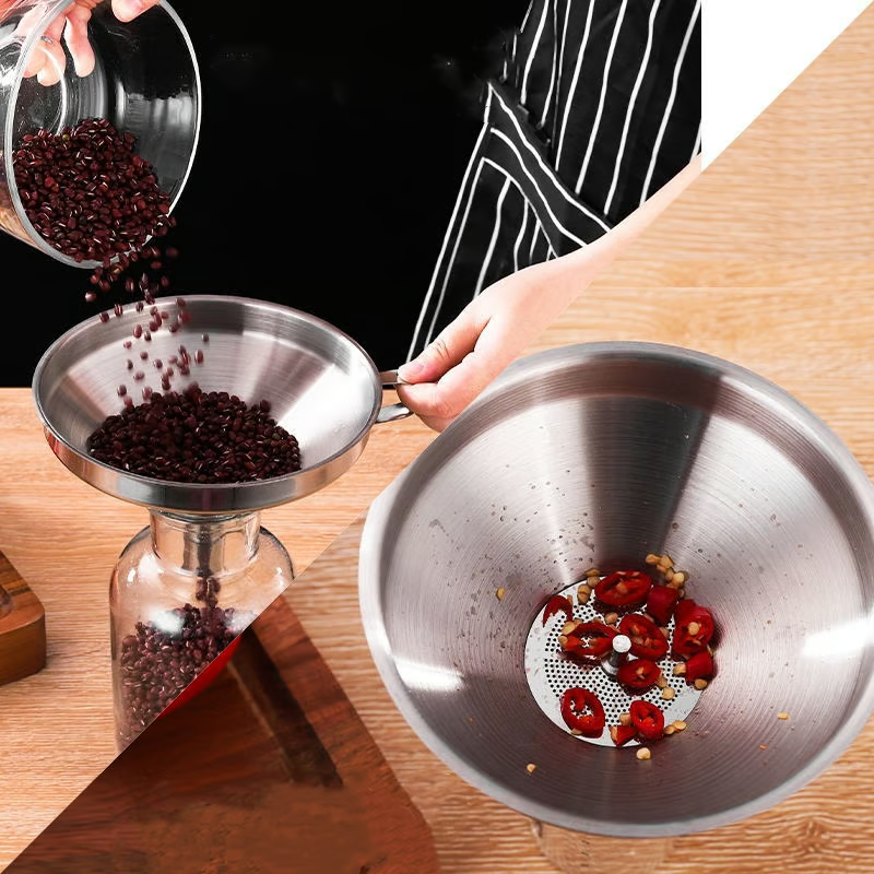 304 Stainless Steel Funnel Kitchen Oil Liquid Funnel Metal Funnel with Detachable Filter Wide ...