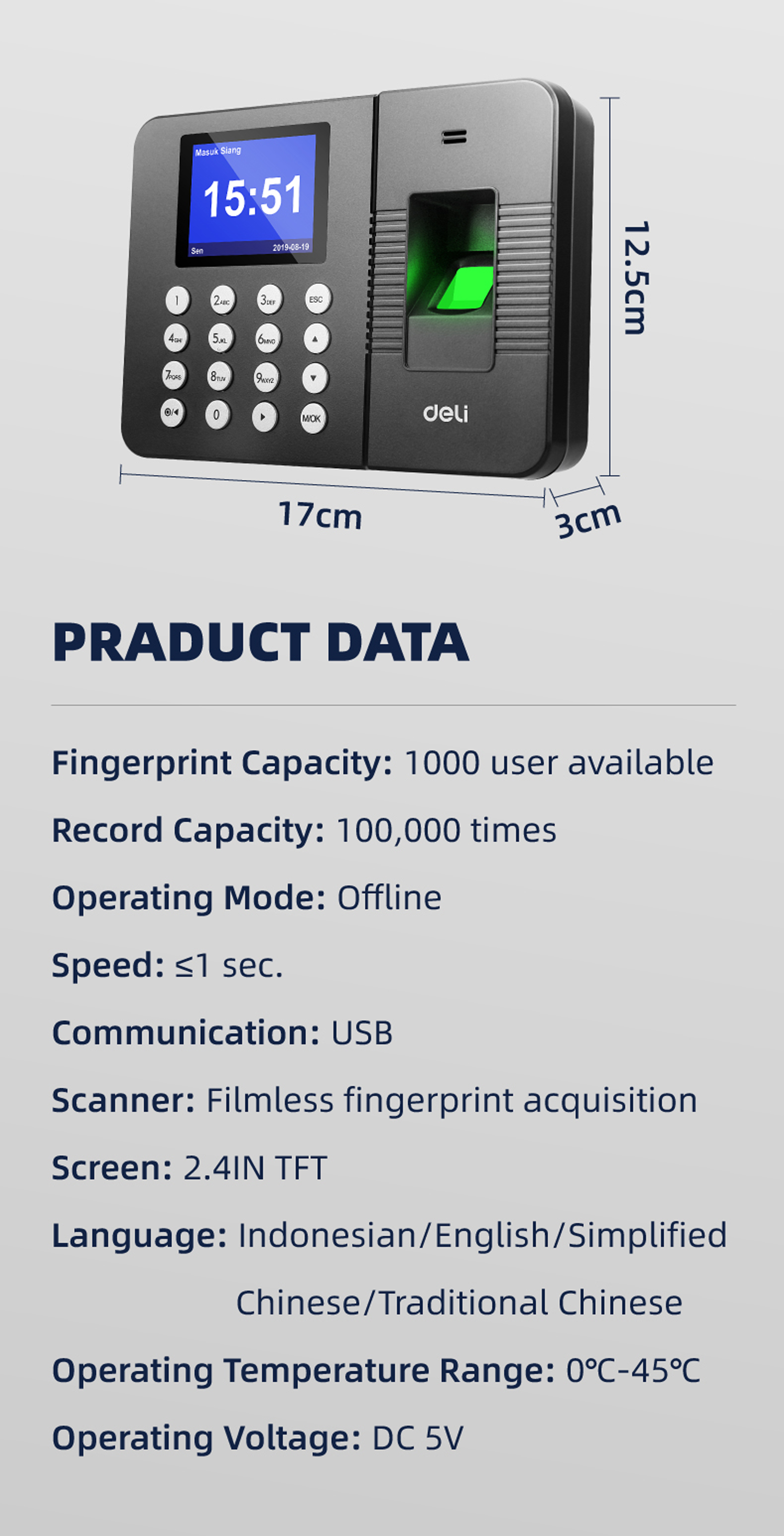 Deli Fingerprint Attendance Machine 3960 | Shopee Malaysia