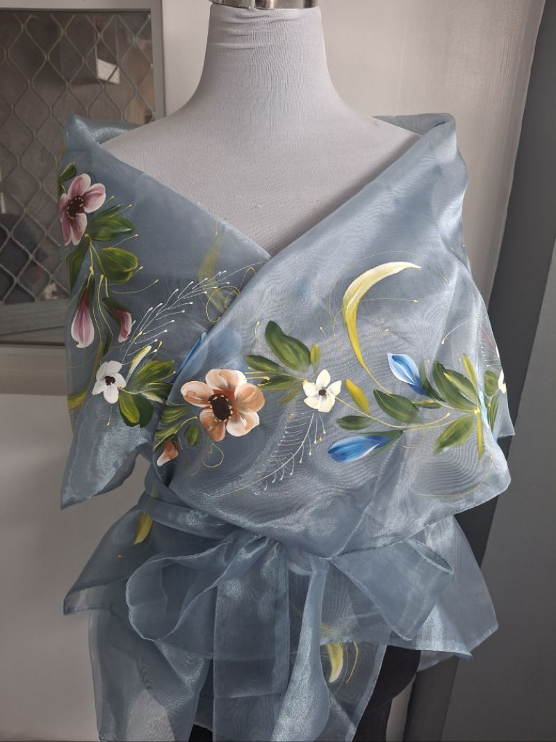 Moss green Millys modern filipiniana handpaint wrap around alampay ...