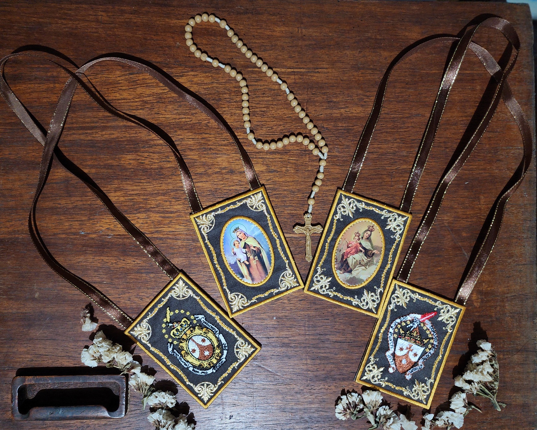 Premium GOLD Brown Scapular of Our Lady of Mount Carmel Order of ...