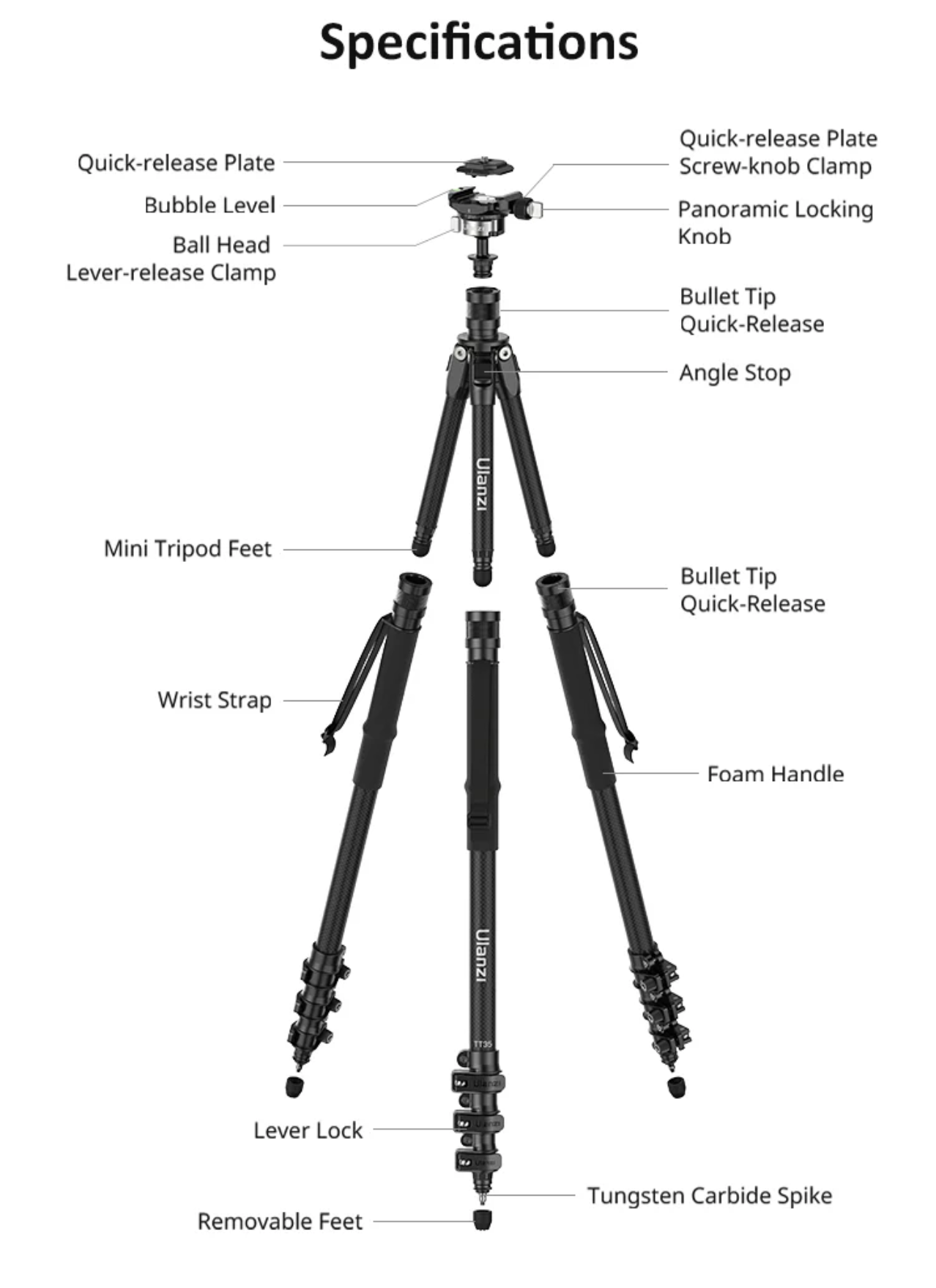 Ulanzi TT35 Carbon Fiber Hiking Stick Tripod Kit with Arca-Type Quick ...