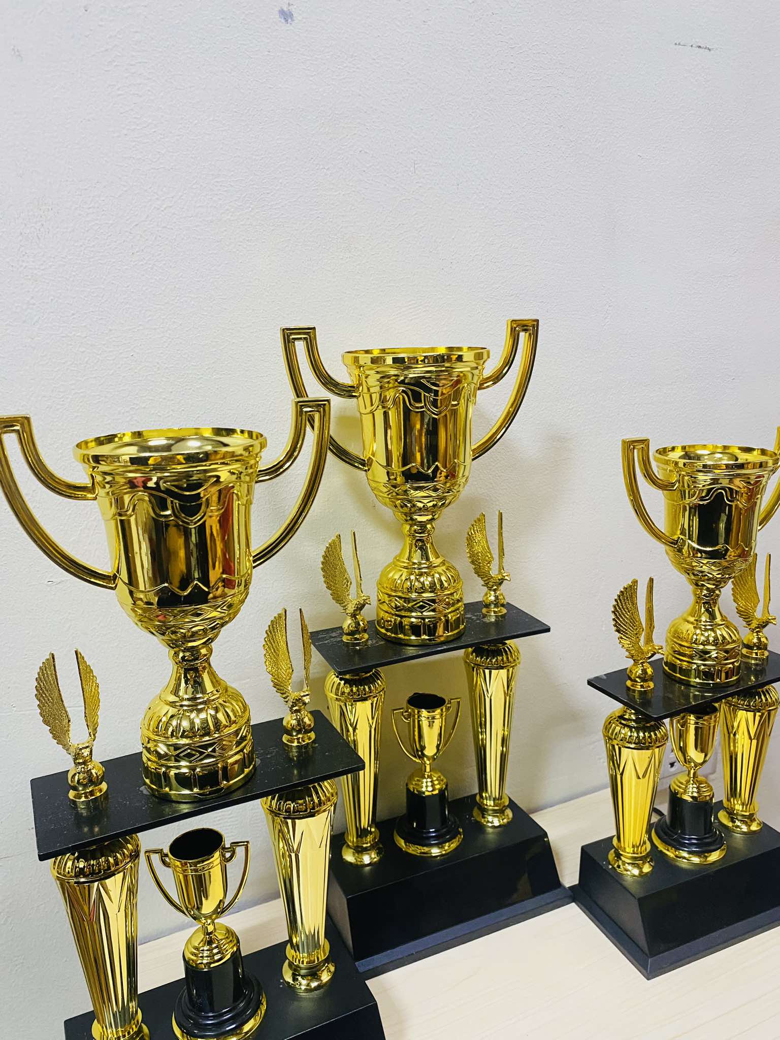Two layered Champion Cup Trophy Set Of 3 ( AF797 )( Height : 41 cm/38cm/34cm ) Customize ...