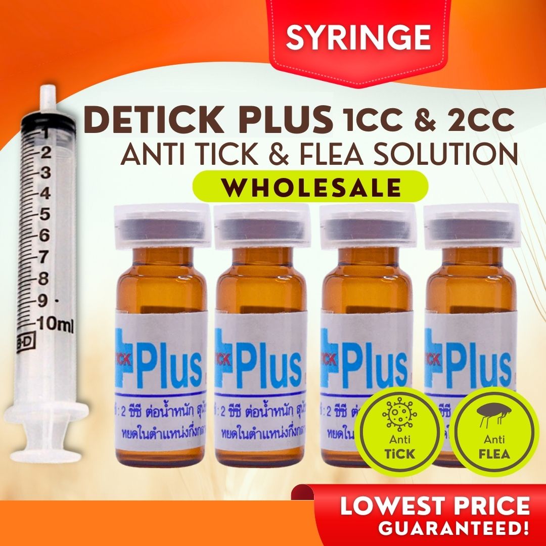 Detick Plus 1cc & 2cc with Free Syringe for Dogs and Cats Anti Ticks & Fleas Drops Treatment ...