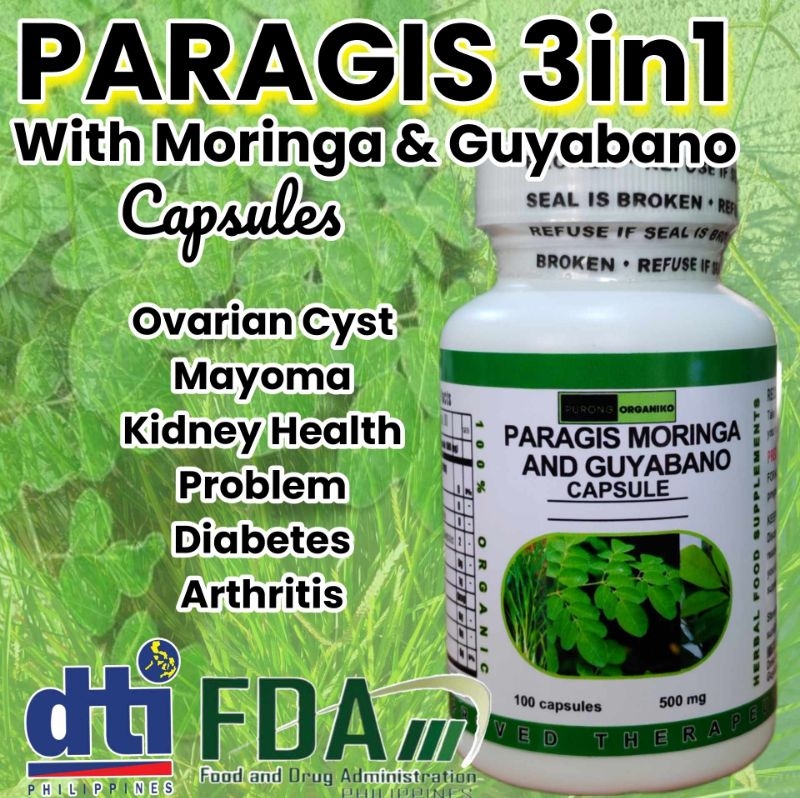 PARAGIS 3IN1 with MORINGA and GUYABANO CAPSULES (100 CAPS 500 mg) ALL ...