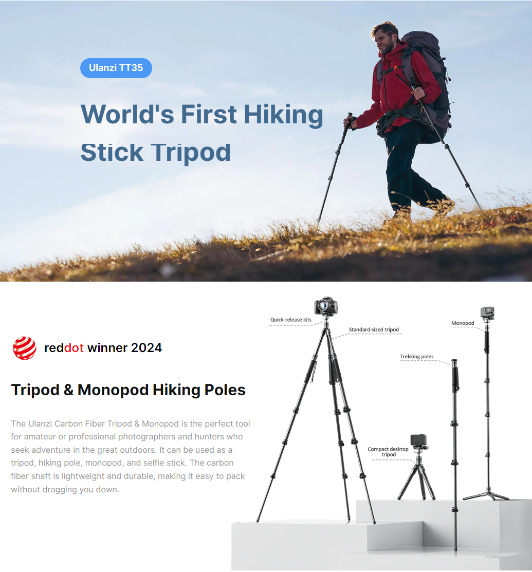 Ulanzi TT35 Carbon Fiber Hiking Stick Tripod Kit with Arca-Type Quick ...
