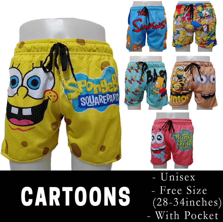 Subli Mesh Shorts - Cartoons ( Above The Knee/ 2 pockets/ Free Size/ With Lining / Unisex ...