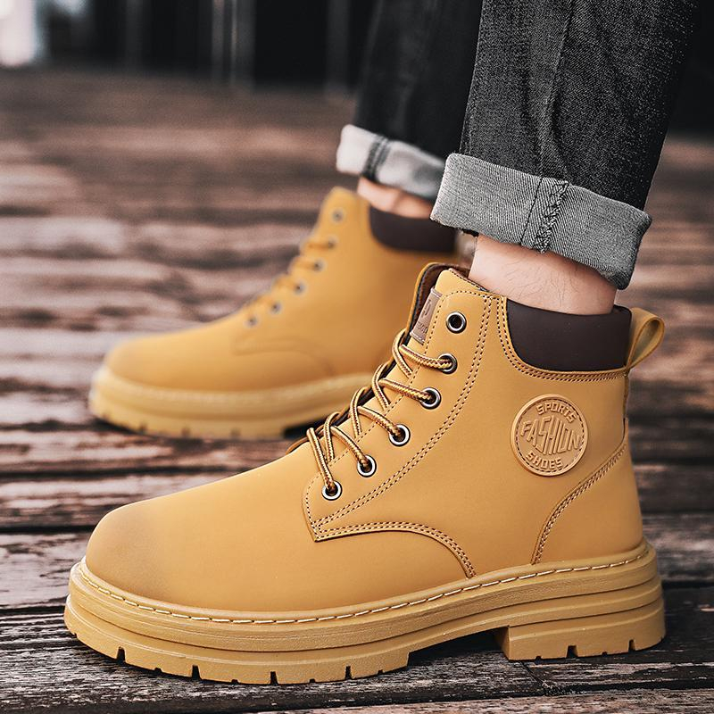 Men's High Top Boots Leather Shoes Fashion Martin Boots Men's Lace-Up ...