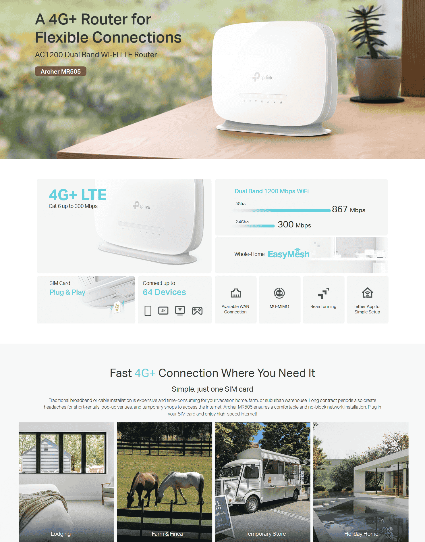 TP-Link Archer MR505 AC1200 WIFI 4G+ LTE Router Cat6, Sim Card Slot ...