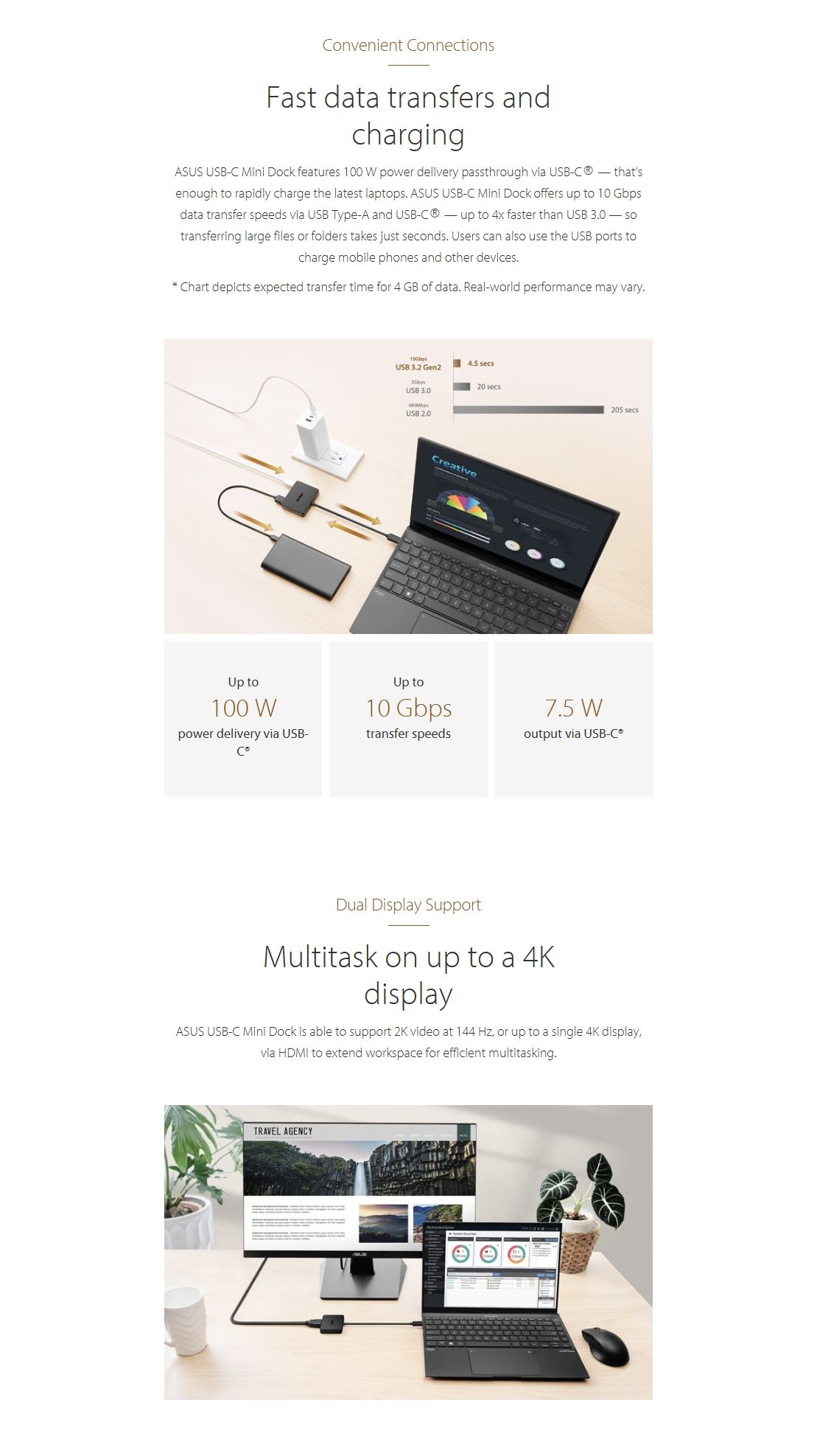 Asus USB-C Mini Dock Dual 4k Display Output Docking Station (DC100 ...