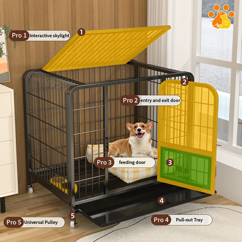 Sturdy square tube dog cage large active space with poop tray heavy ...