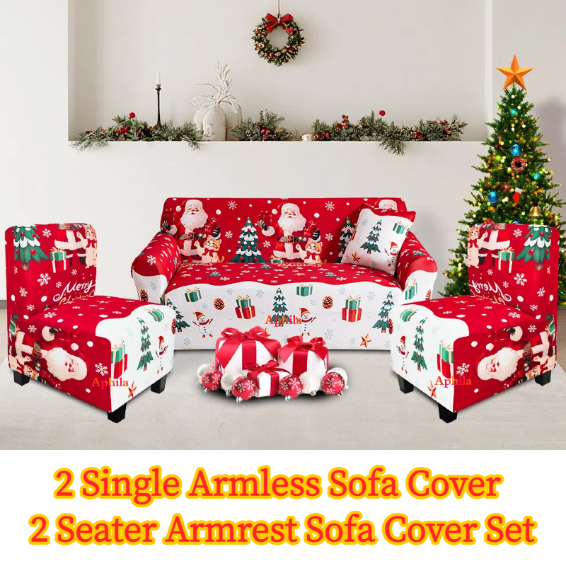 Xmas Design 3Pcs Sala Sofa Set Cover 2 Single Armless Sofa Cover and 2 ...