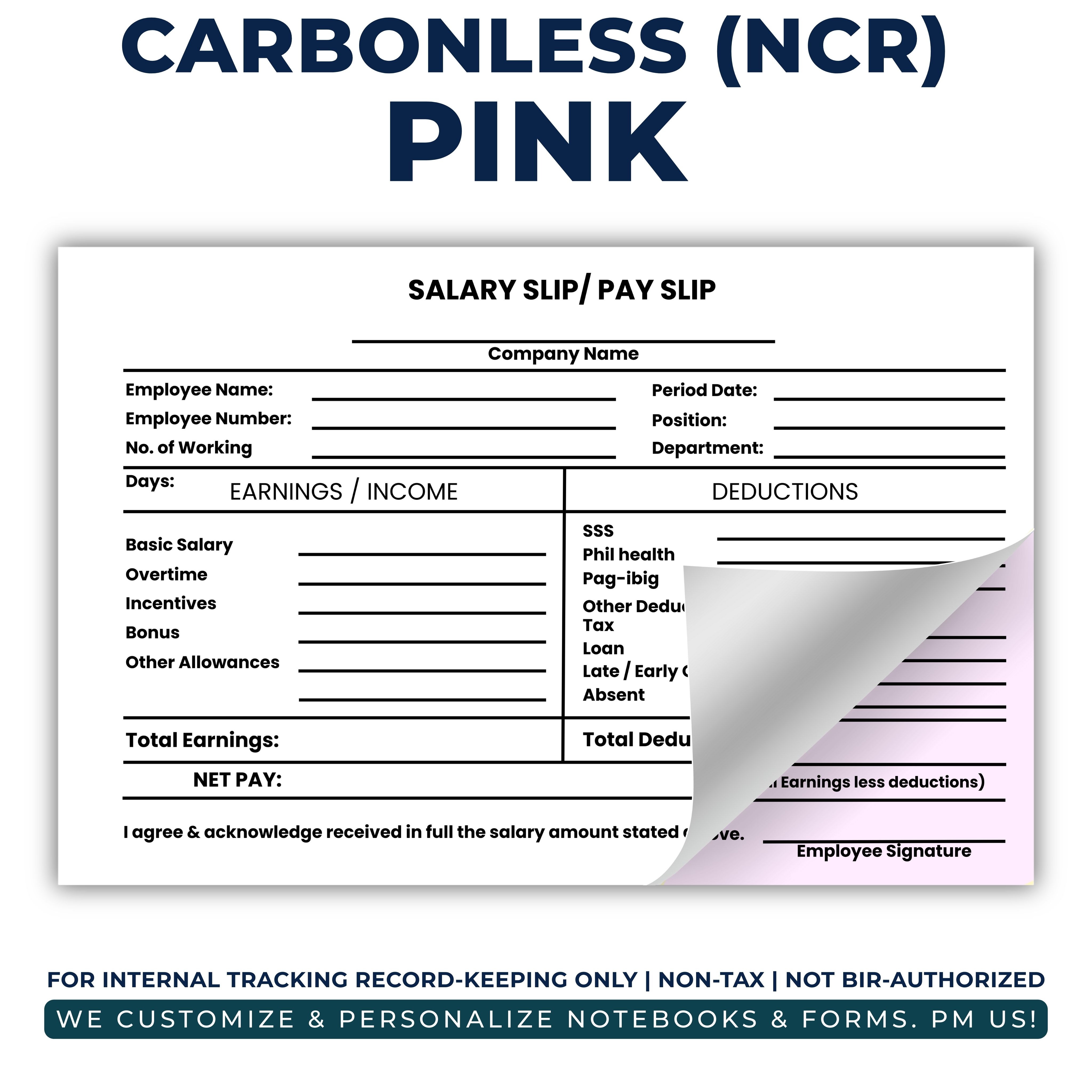 Salary / Pay Slip Form Pad - Generic Business Form | 100 Sheets Non ...