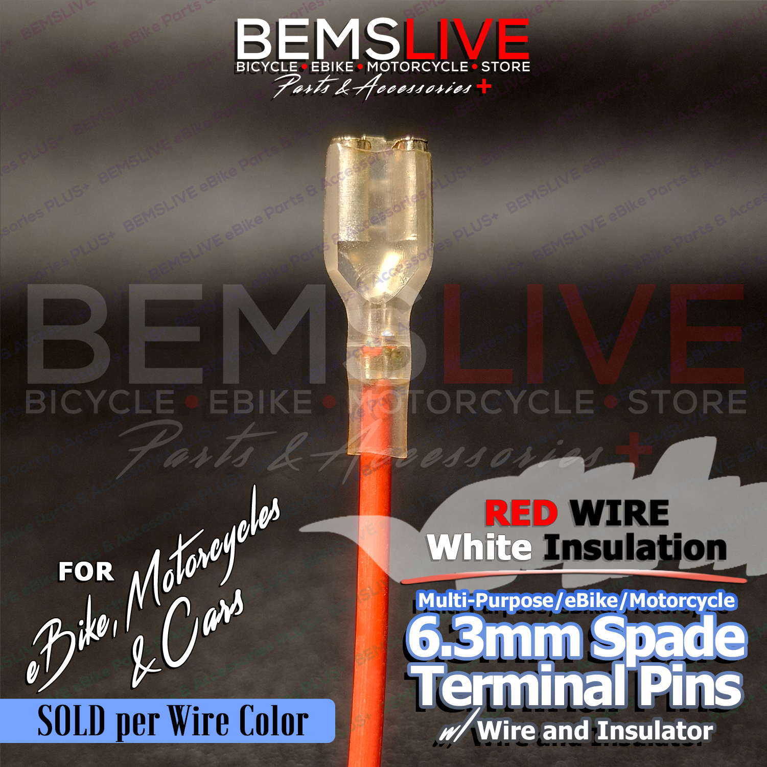 BEMS 6.3mm FEMALE Spade Connector with Wire & Insulator for Flat Horn ...