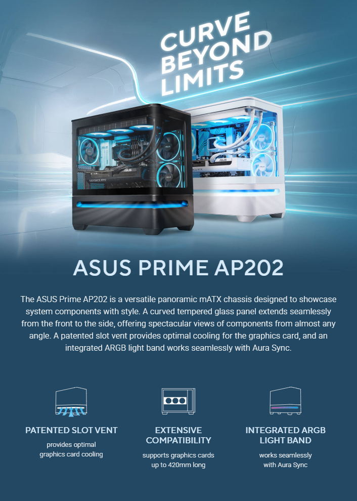 Asus Prime AP202 Curved Tempered Glass Panel Micro-ATX and Mini-ITX ...