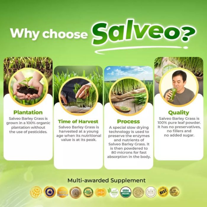 Salveo Barley Grass (SBG) On The Go - 12 sachets 100% Pure & Organic ...