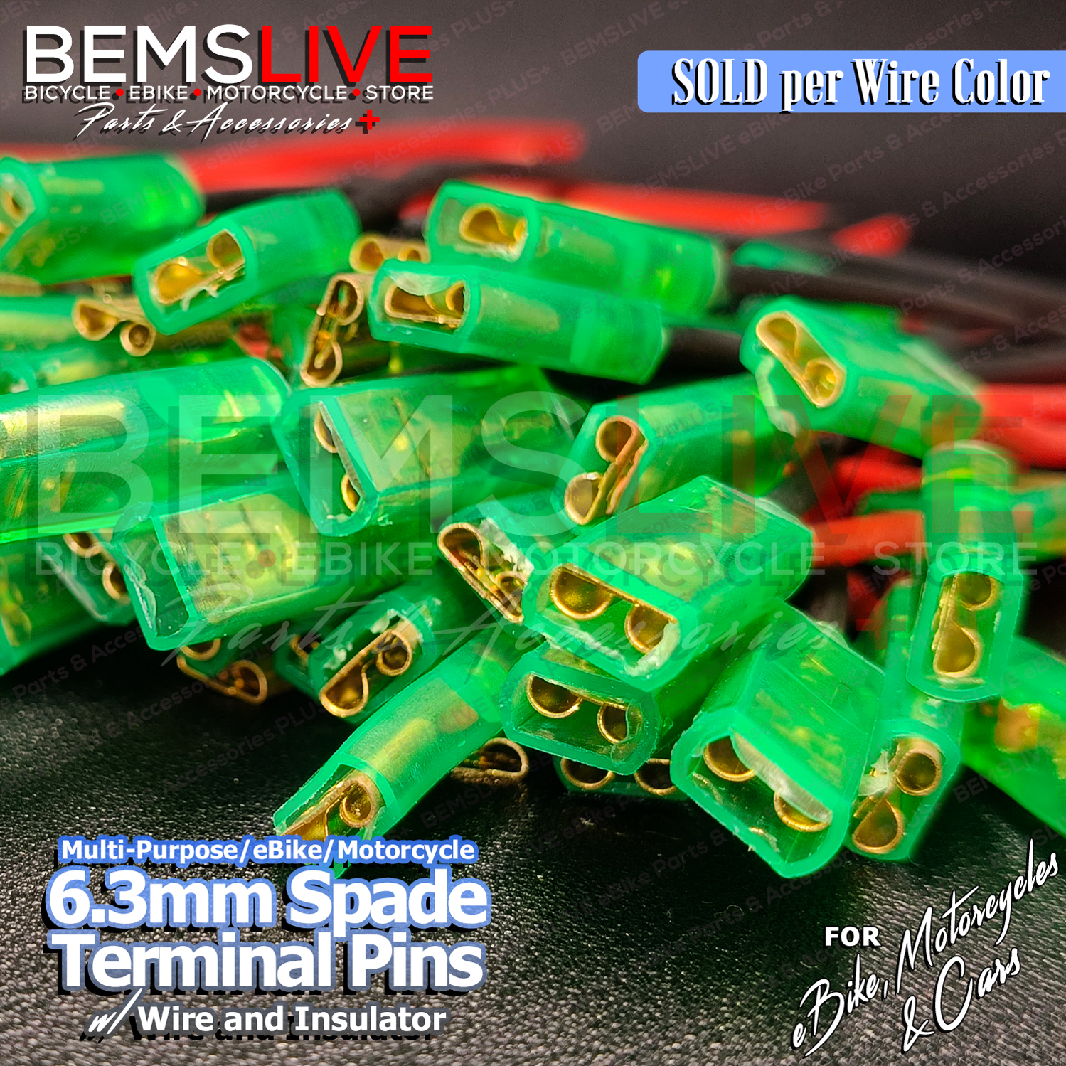 BEMS 6.3mm FEMALE Spade Connector with Wire & Insulator for Flat Horn ...