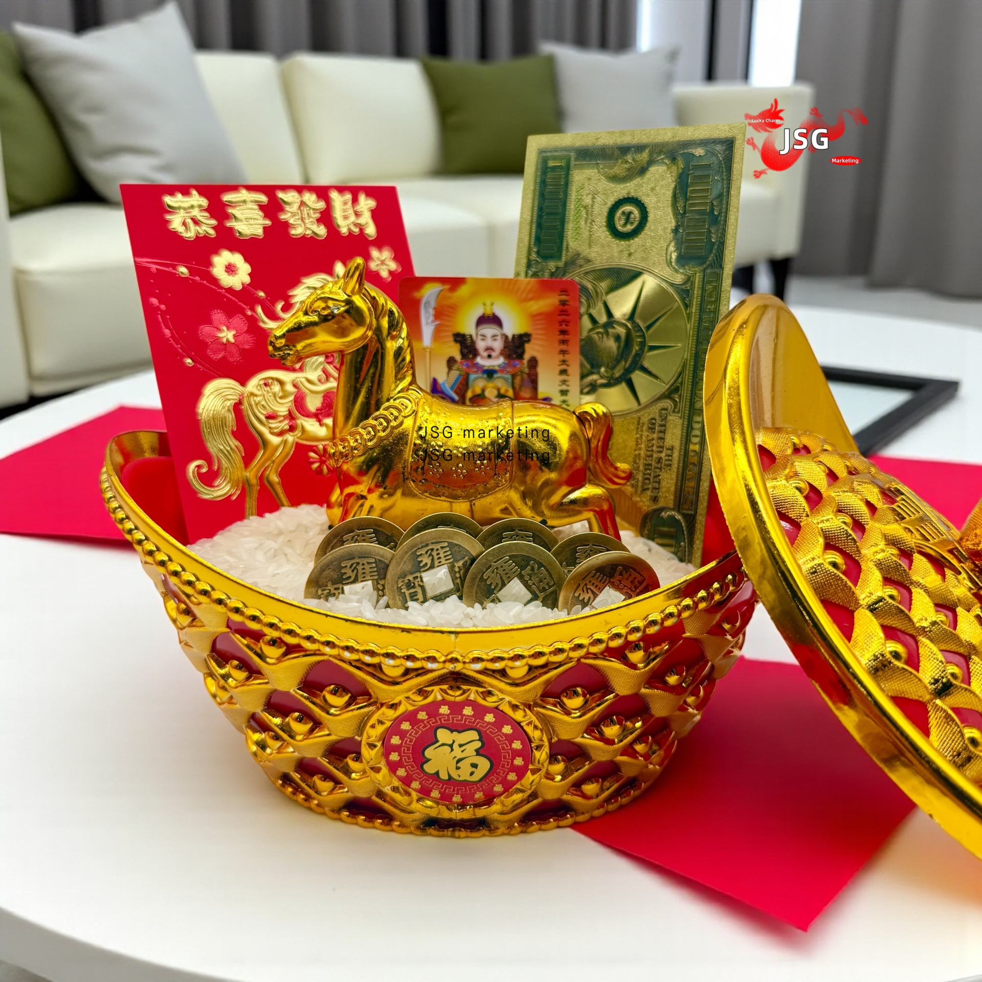 Feng Shui Charm 2026 Year of the Horse Prosperity Basket Set for Center ...