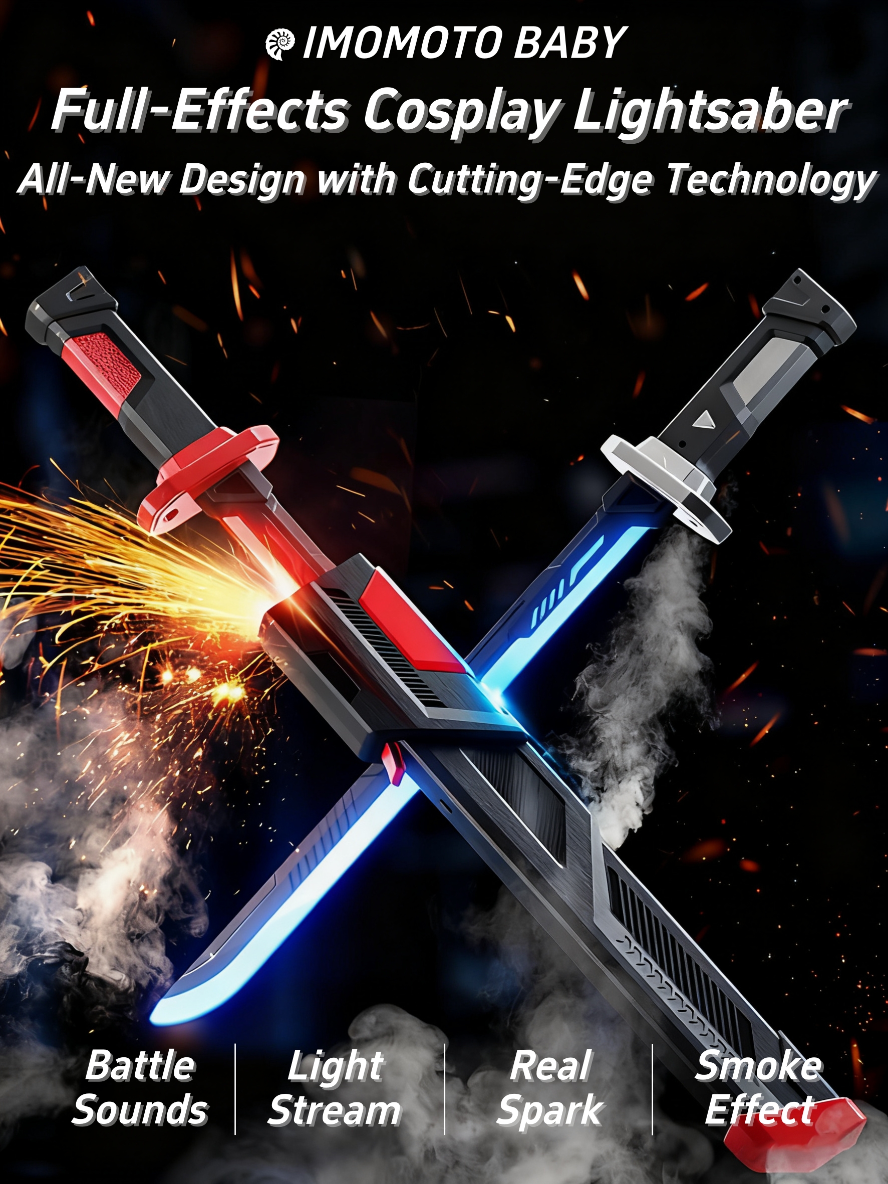 【ITB】Cosplay Lightsaber Katana Toy 7 RGB Colors Light Spark Smoke FX ...