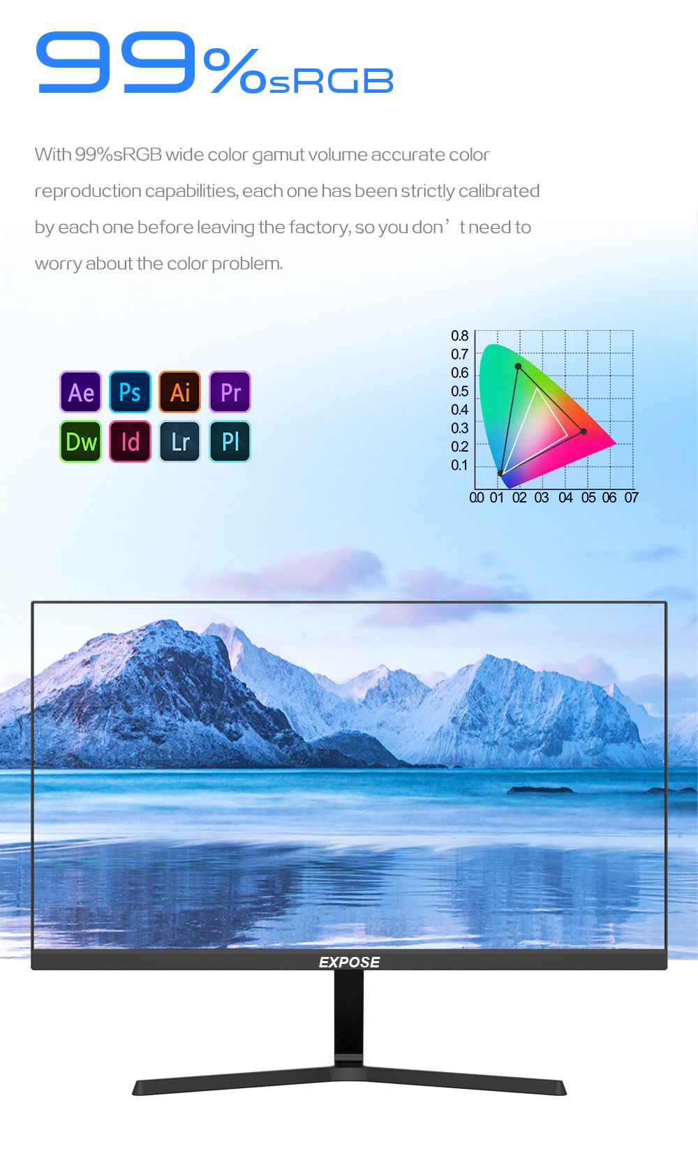 Expose 24 27 inch Gaming Monitor 120Hz/144Hz/165Hz Flat white PC ...