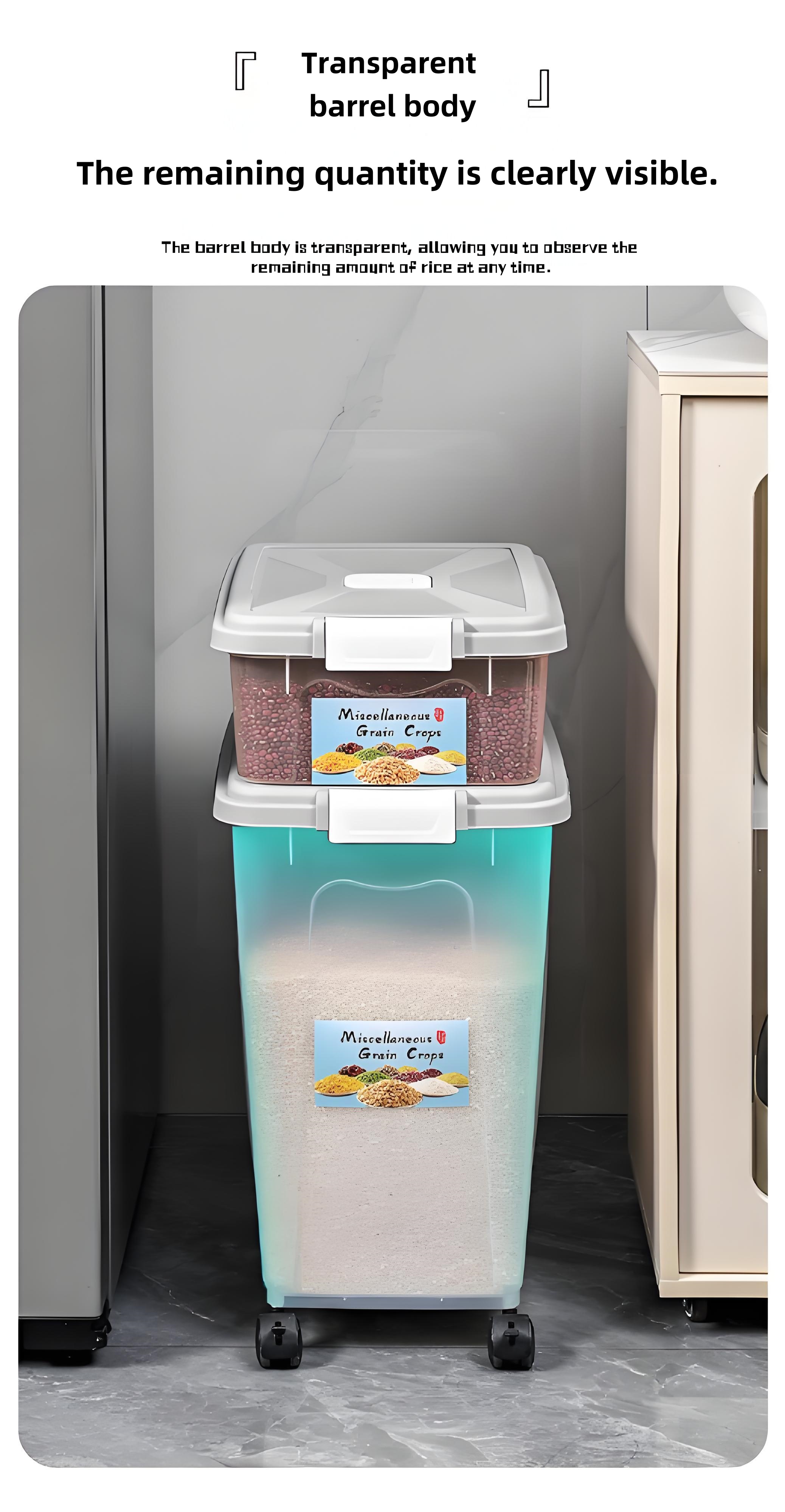 Rice Dispenser Storage 30 KG Rice Bucket with Sliding Lid Plastic ...