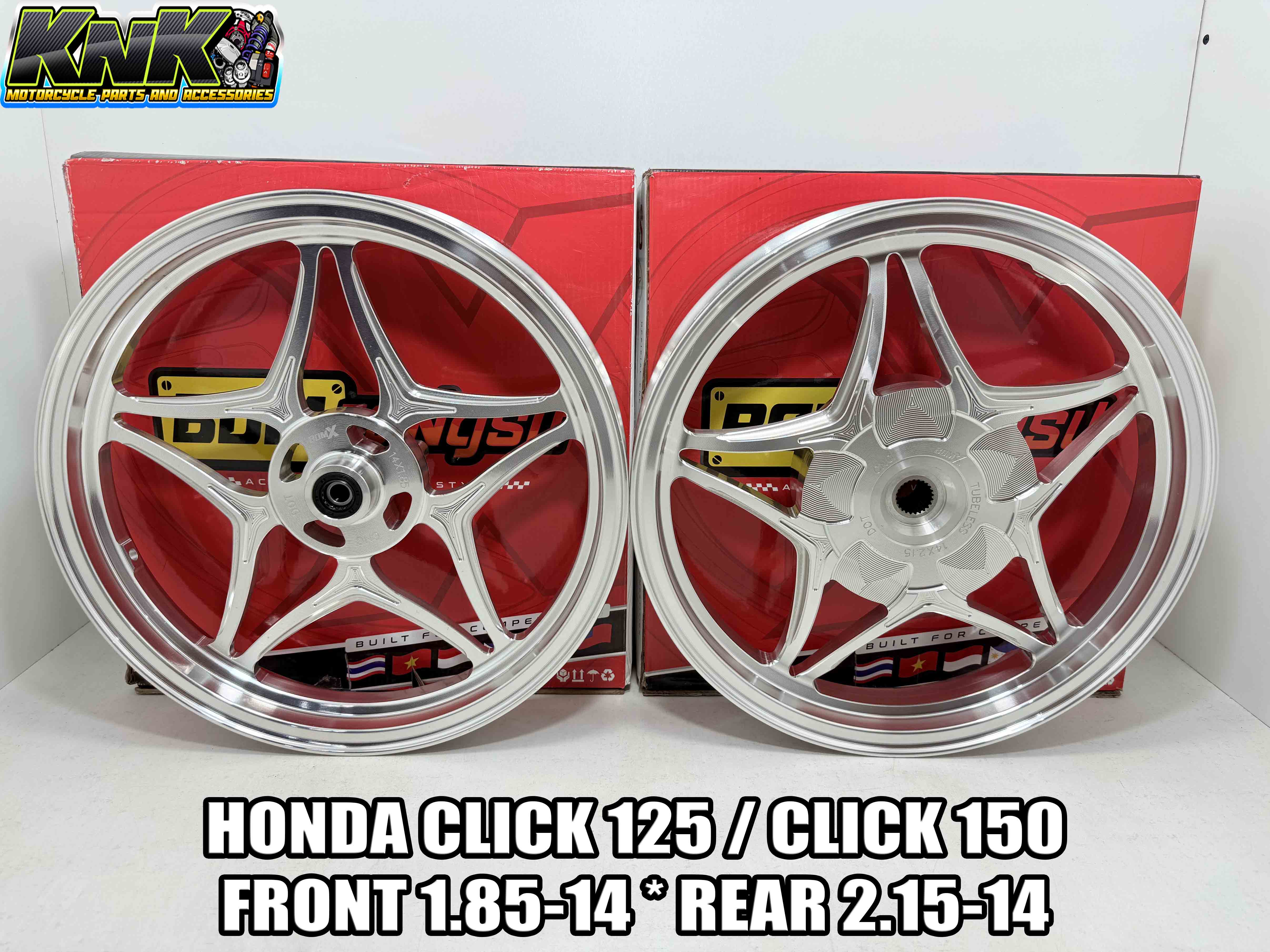 BOM X CNC MAGS LYNX (STAR) VERSION 2 14s 5 SPOKES FOR HONDA CLICK 125 ...