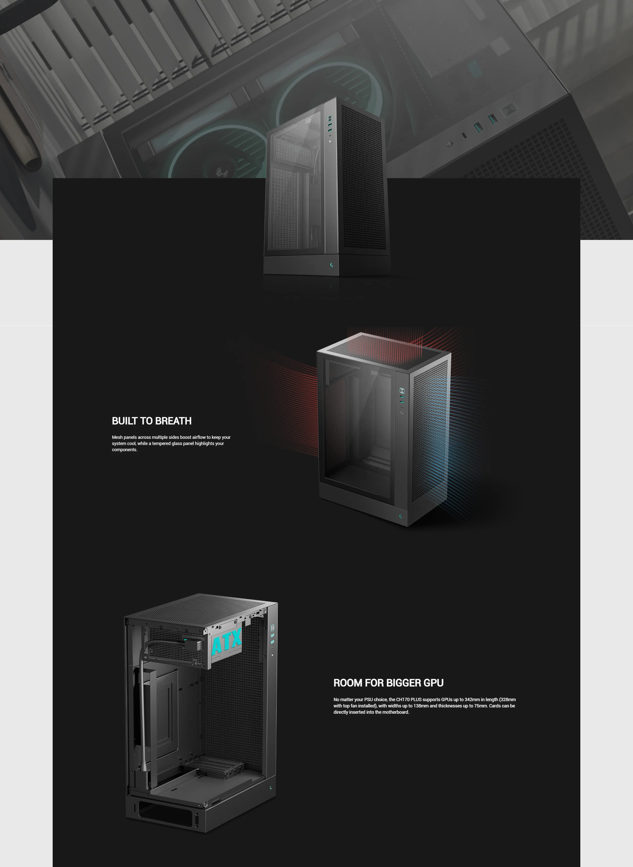 DeepCool CH170 Plus Vertical Micro ATX /Mini-ITX Compact PC Case Micro ...