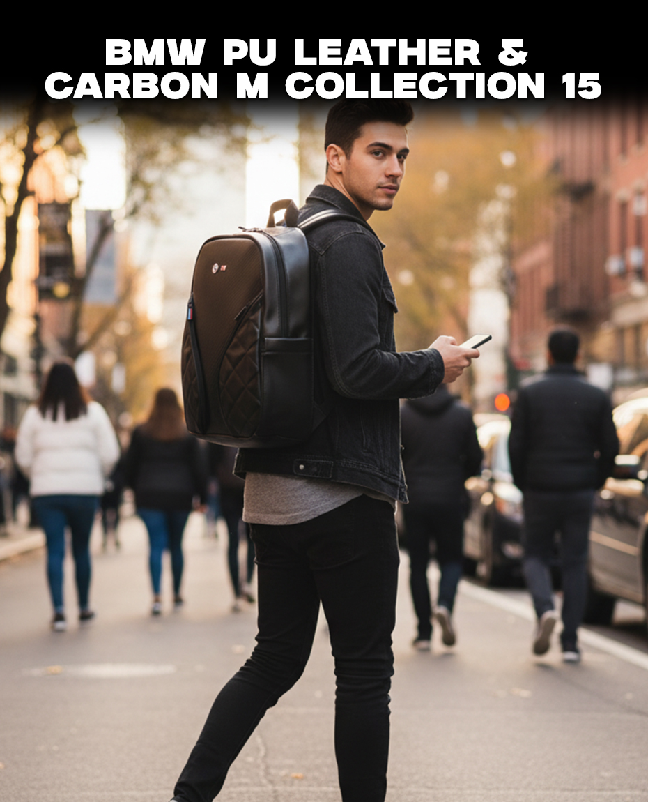BMW M Badge Backpack 15′′ Premium PU Leather Carbon Black Rugged ...